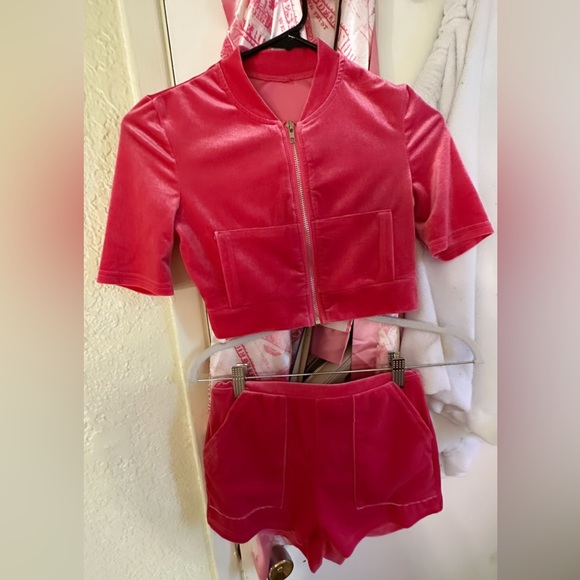 SHEIN | Other | Pink Velvet Short Set | Poshmark